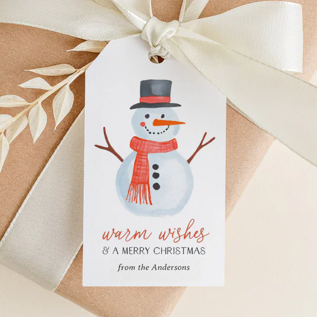 Warm Wishes Snowman Christmas Gift Tags | Zazzle