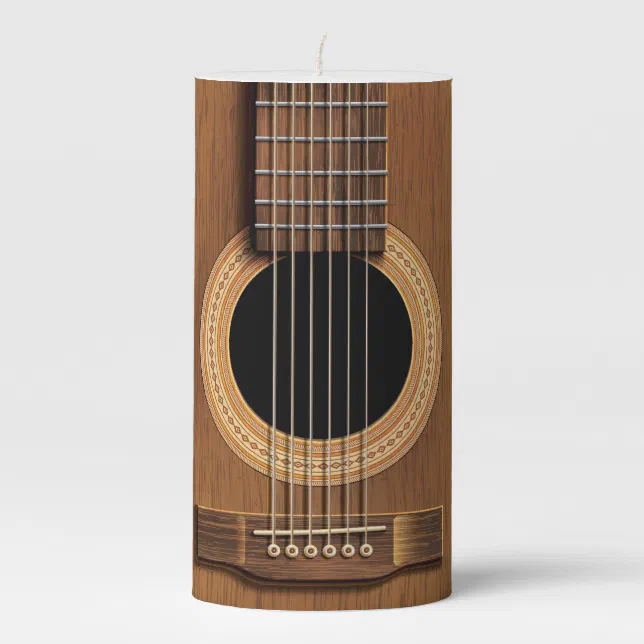 Warm Wood Acoustic Guitar Pillar Candle | Zazzle