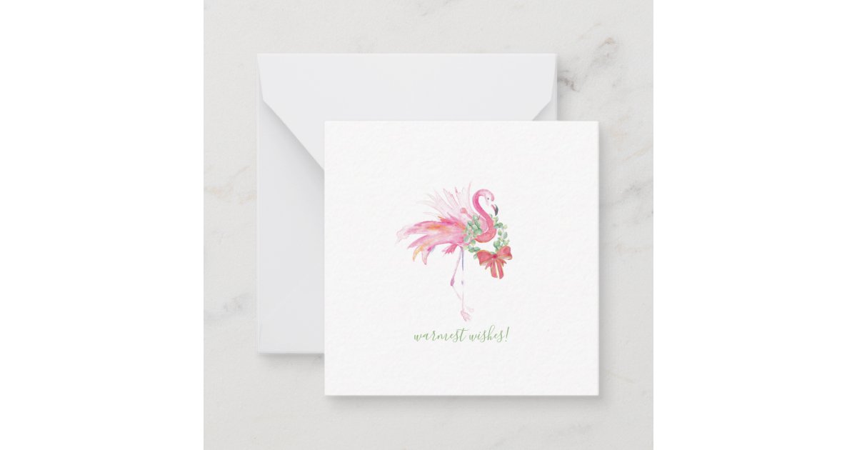 Warmest Wishes Mini Pink Flamingo Christmas Note Card | Zazzle