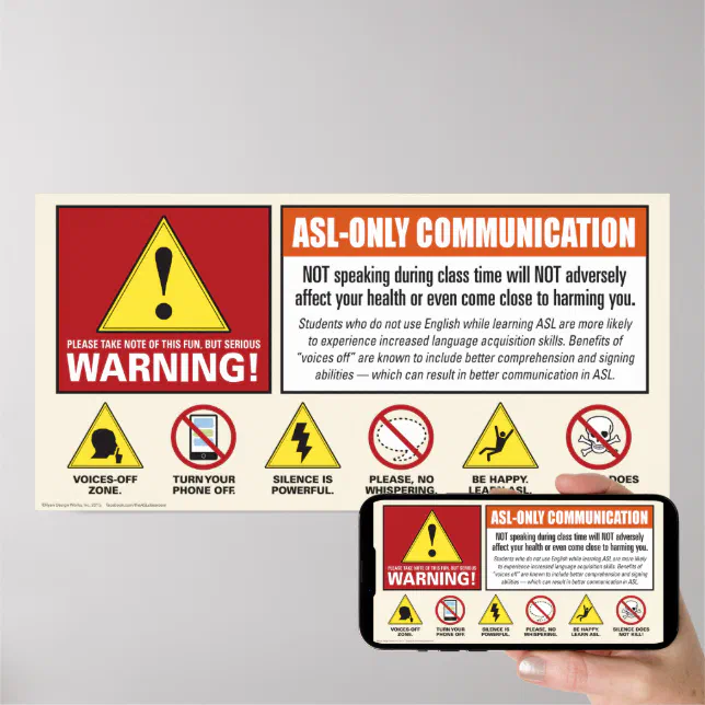 Warning! ASL only. Voices off poster. Poster | Zazzle