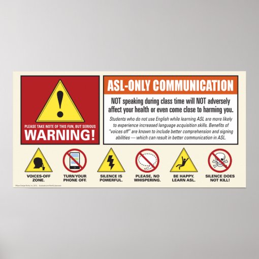 Warning! ASL only. Voices off poster. Poster | Zazzle