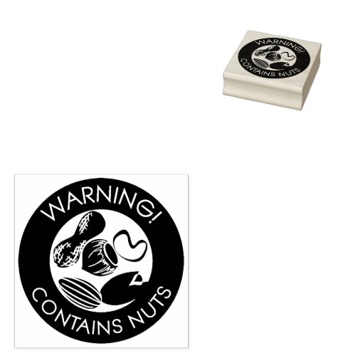Warning Contains Nuts Allergen Tree Nut Peanut Rubber Stamp | Zazzle