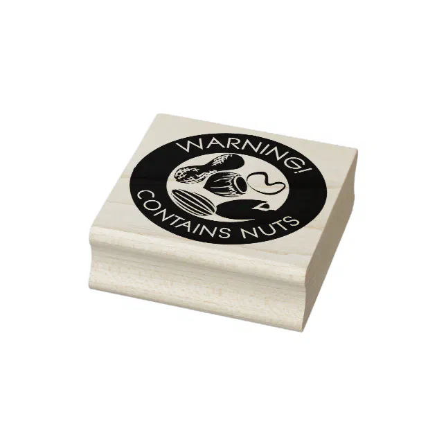 Warning Contains Nuts Allergen Tree Nut Peanut Rubber Stamp | Zazzle