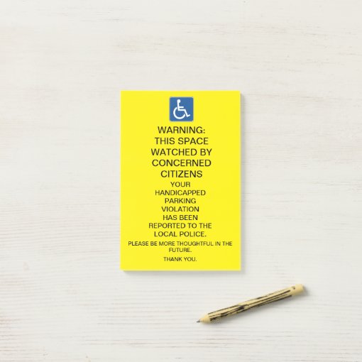 WARNING HANDICAPPED PARKING VIOLATION SIGN POST-IT NOTES | Zazzle