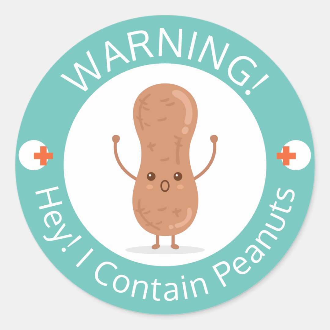 Warning I Contain Peanuts! Peanut Allergy Food Classic Round Sticker ...