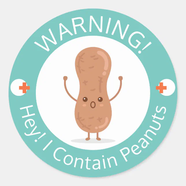 Warning I Contain Peanuts! Peanut Allergy Food Classic Round Sticker ...