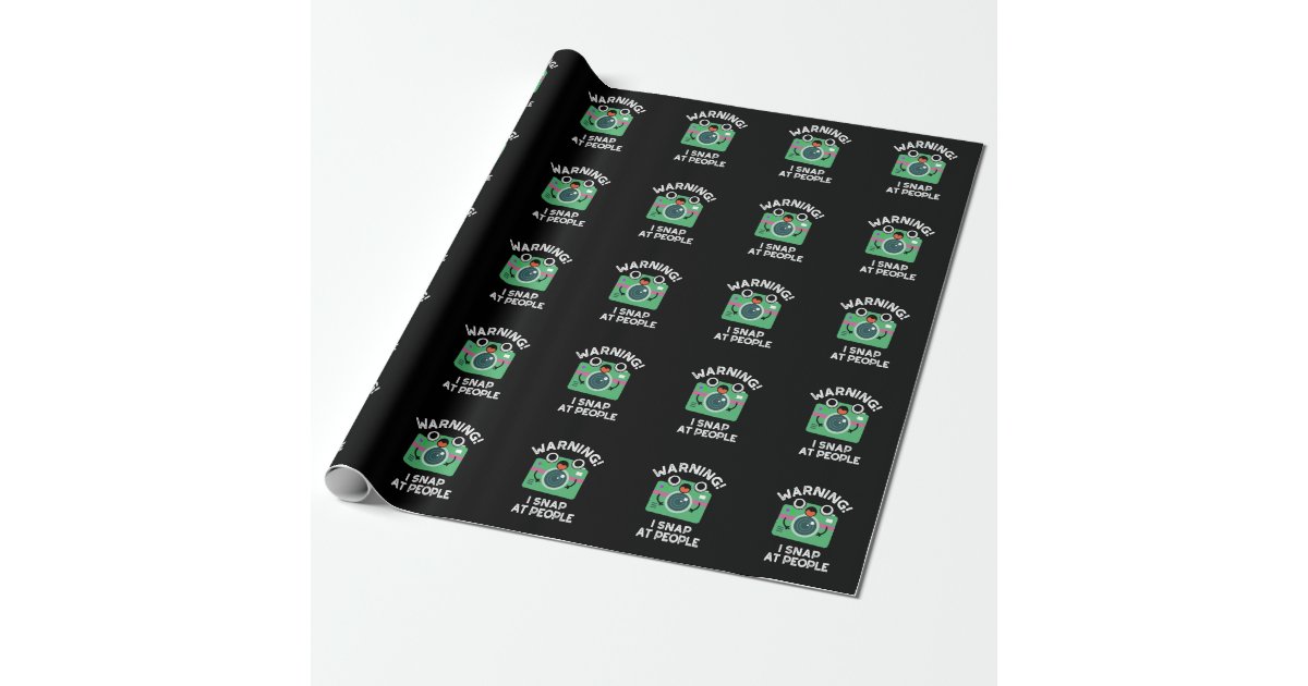 Warning I Shap At People Funny Camera Pun Dark BG Wrapping Paper | Zazzle