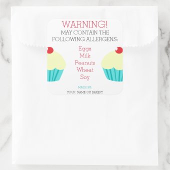 Warning May Contain Allergens Custom Square Sticker | Zazzle