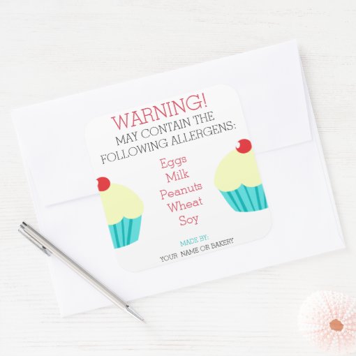 Warning May Contain Allergens Custom Square Sticker | Zazzle