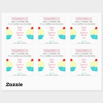 Warning May Contain Allergens Custom Square Sticker | Zazzle