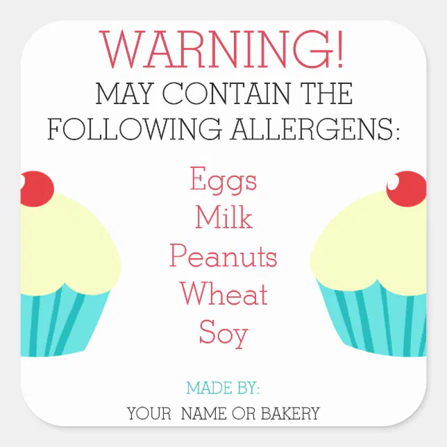 Warning May Contain Allergens Custom Square Sticker | Zazzle