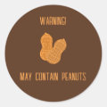 Warning May Contain Peanuts Classic Round Sticker | Zazzle