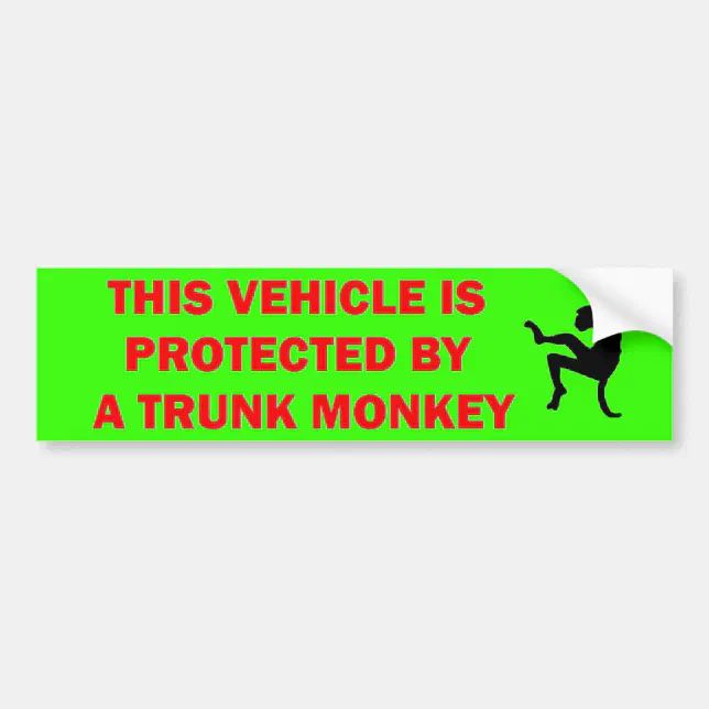 Warning Trunk Monkey Inside Bumper Sticker | Zazzle