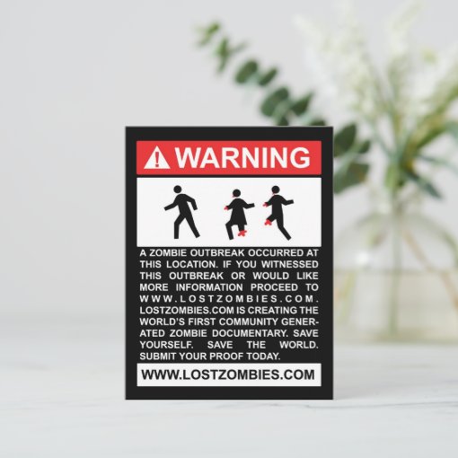 Warning Zombie Outbreak Postcard | Zazzle