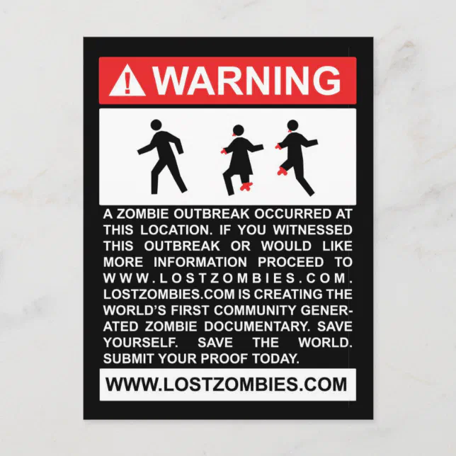 Warning Zombie Outbreak Postcard | Zazzle