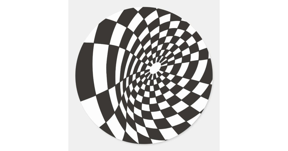 Warped Checkerboard in Black and White Classic Round Sticker | Zazzle