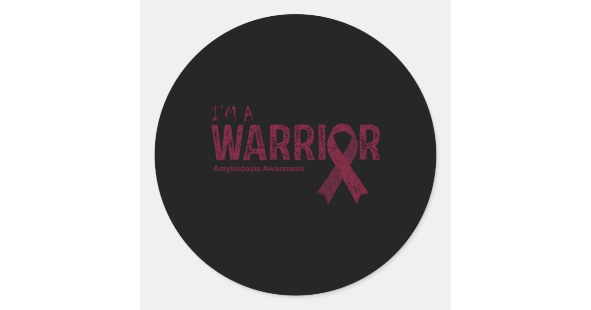Warrior Burgundy Ribbon Amyloidosis Awareness Classic Round Sticker ...