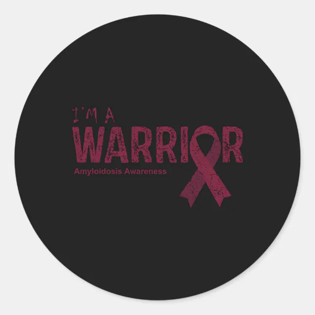 Warrior Burgundy Ribbon Amyloidosis Awareness Classic Round Sticker ...