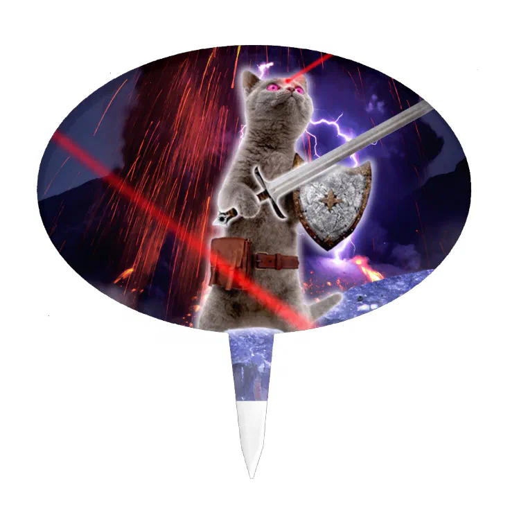Warrior cat with lasers from eye cake topper | Zazzle