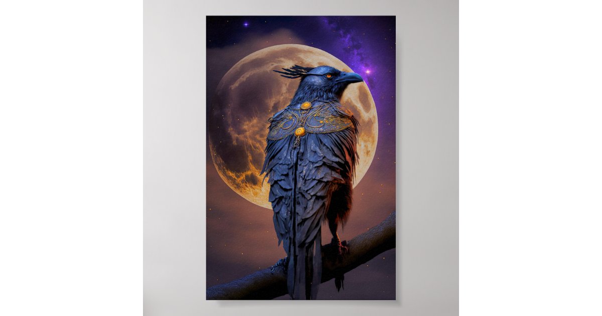 Warrior Raven Crow Hunting by Moonlight Poster | Zazzle