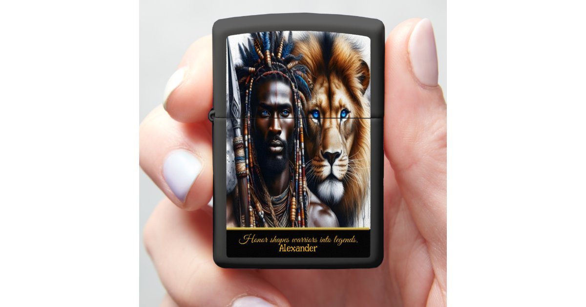 Warrior with lion companion. zippo lighter | Zazzle