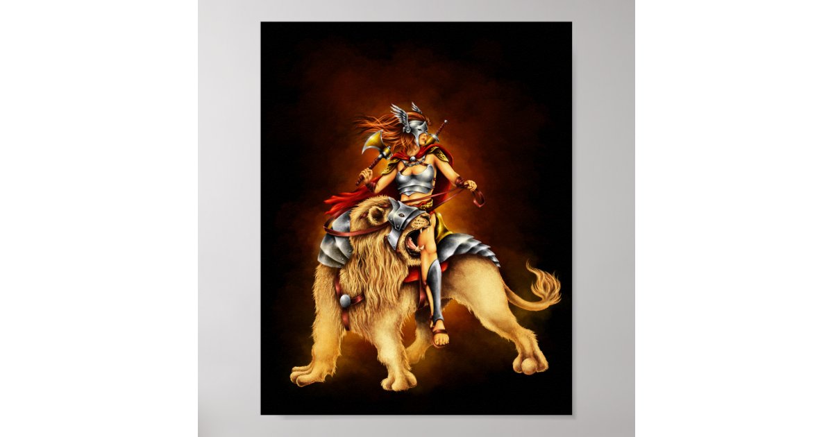 Warrior Woman Lion Tamer Battle Poster | Zazzle