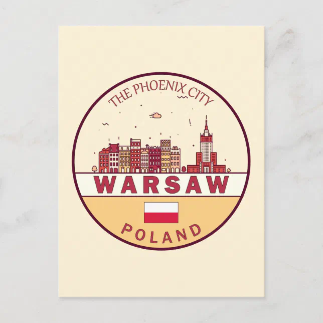 Warsaw Poland City Skyline Emblem Postcard | Zazzle