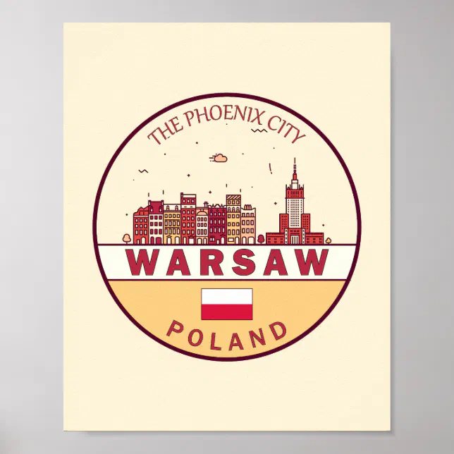 Warsaw Poland City Skyline Emblem Poster | Zazzle
