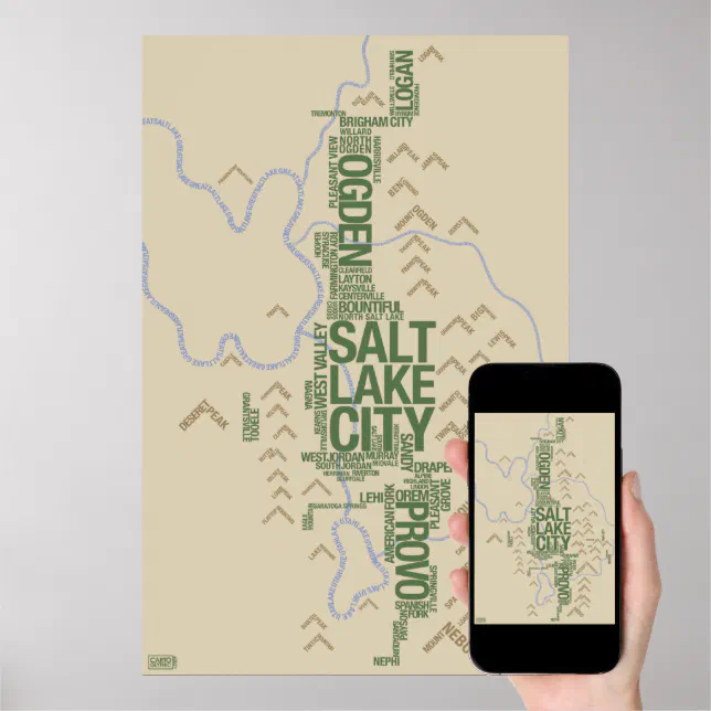 Wasatch Front (Utah) typographic map Poster | Zazzle