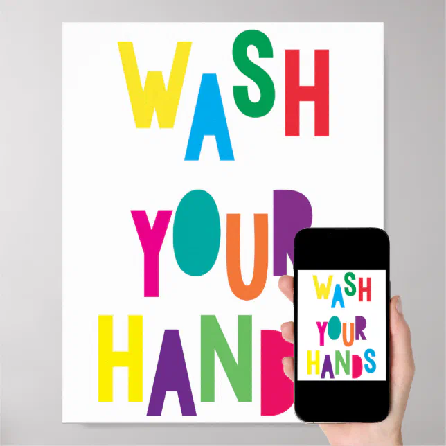 Wash your Hand Poster Bathroom Kids Colorful Print | Zazzle