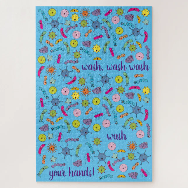 Wash Your Hands Cute Germ Jigsaw Puzzle | Zazzle