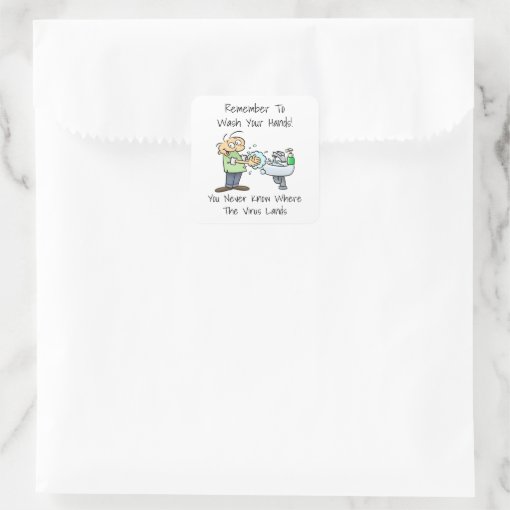 Wash Your Hands Hygiene Reminder Cartoon Square Sticker | Zazzle
