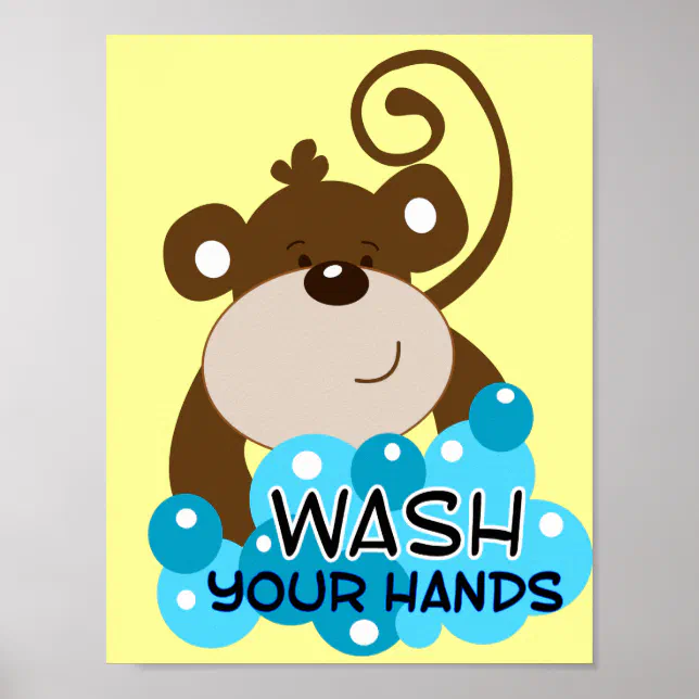 Wash Your Hands Monkey Bathroom Art Print | Zazzle