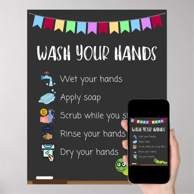 Wash Your Hands Poster for Kids | Zazzle