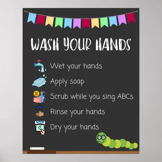 Wash Your Hands Poster for Kids | Zazzle