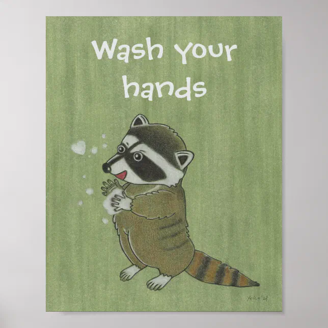 "Wash your hands" Raccoon Animal Poster | Zazzle
