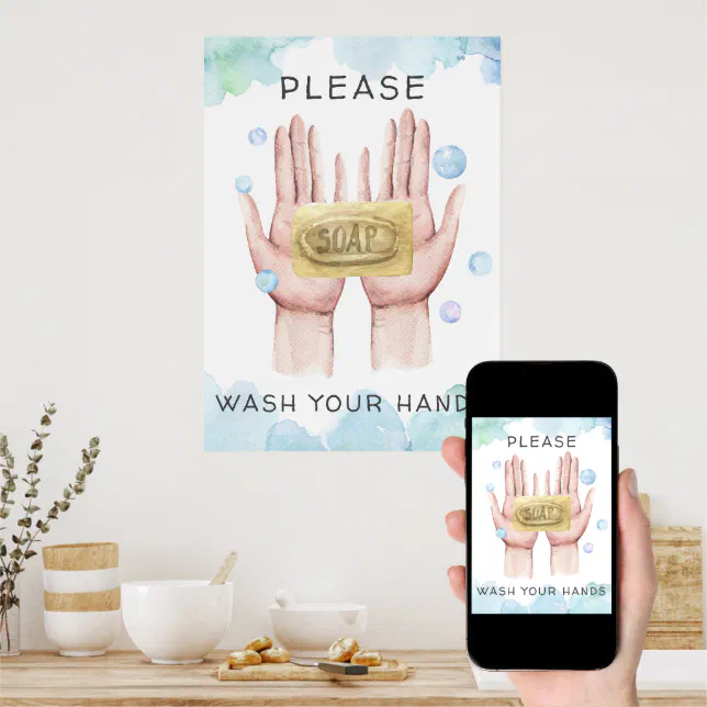 Wash Your Hands | Watercolor Illustration Poster | Zazzle