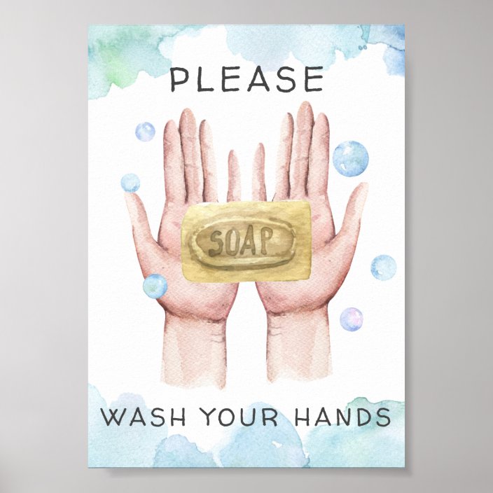 Wash Your Hands | Watercolor Illustration Poster | Zazzle.com