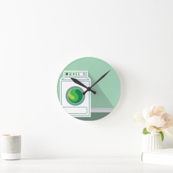 Washing Machine Laundry Room Round Clock | Zazzle
