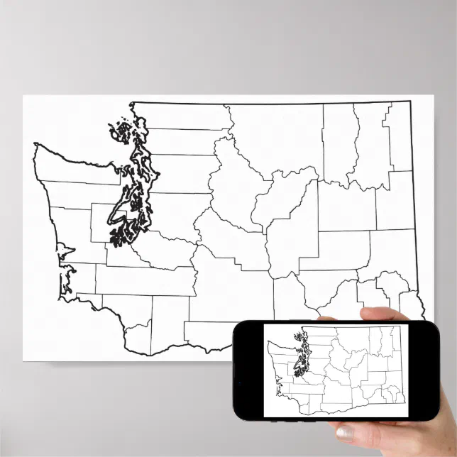 Washington Counties Blank Outline Map Poster | Zazzle
