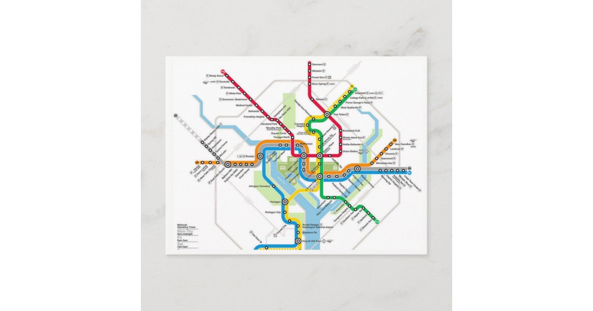 Washington D.C. Metro Subway Map Postcard | Zazzle