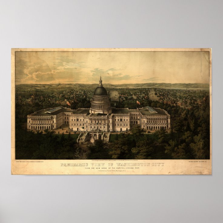 Washington DC 1857 Antique Panoramic Map Poster | Zazzle