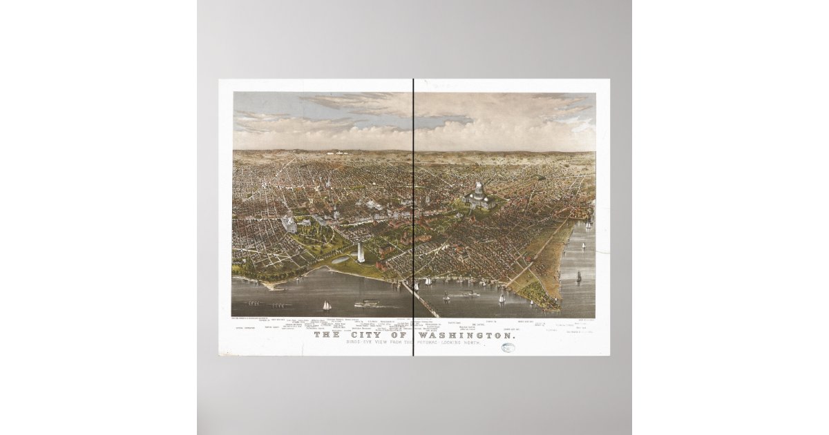 Washington DC 1892 Antique Panoramic Map Poster | Zazzle
