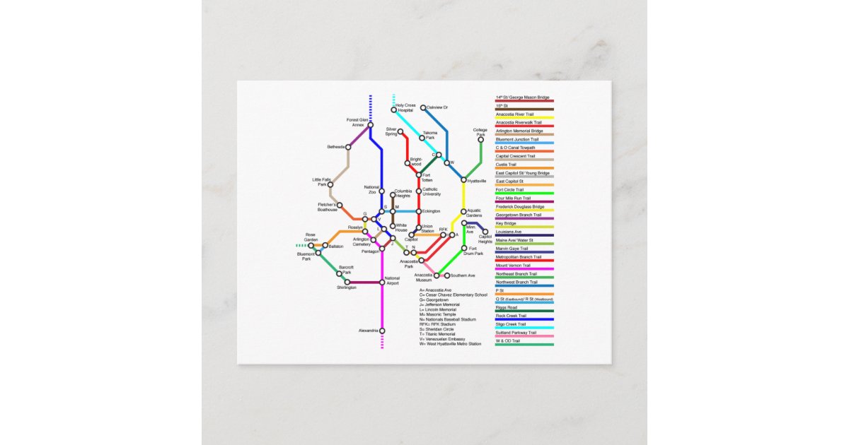 Washington DC Bike Map Postcard | Zazzle