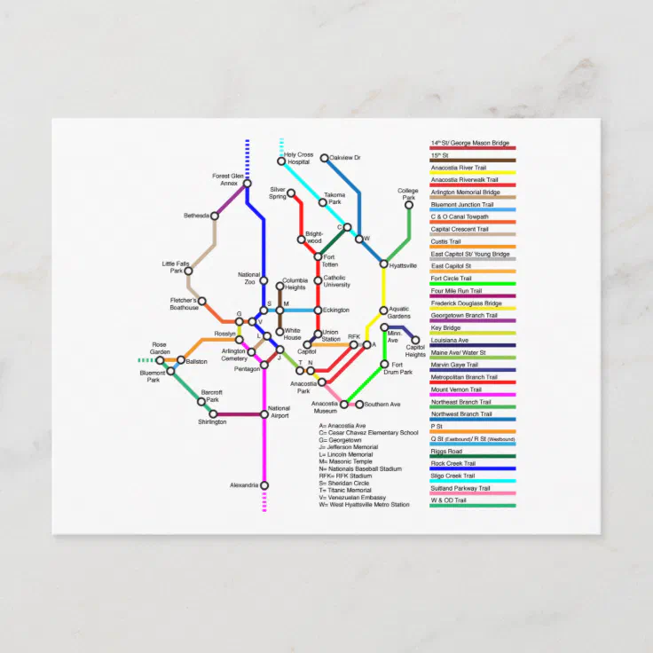 Washington DC Bike Map Postcard | Zazzle