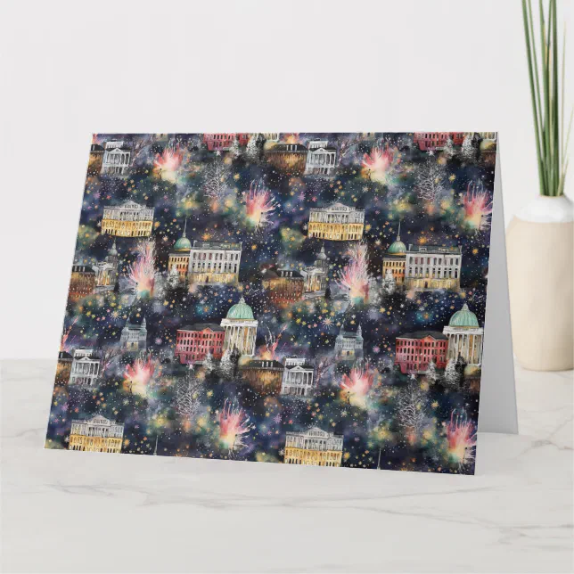 Washington DC Christmas & New Year's Watercolors Card | Zazzle