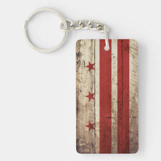 Washington DC Flag on Old Wood Grain Keychain | Zazzle