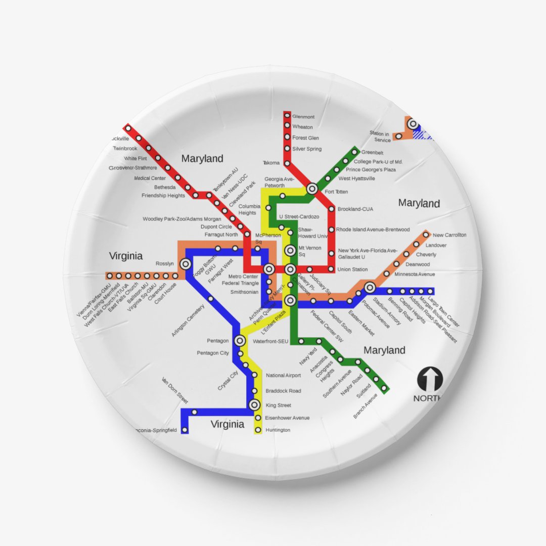 Washington DC Metro Subway Map Paper Plate | Zazzle