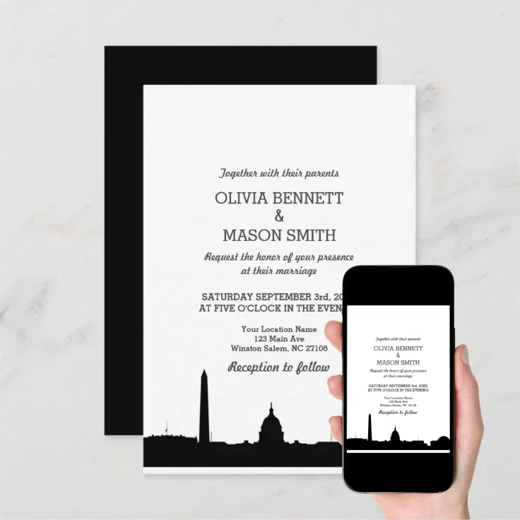 Washington DC Skyline Cityscape Wedding Invitation | Zazzle