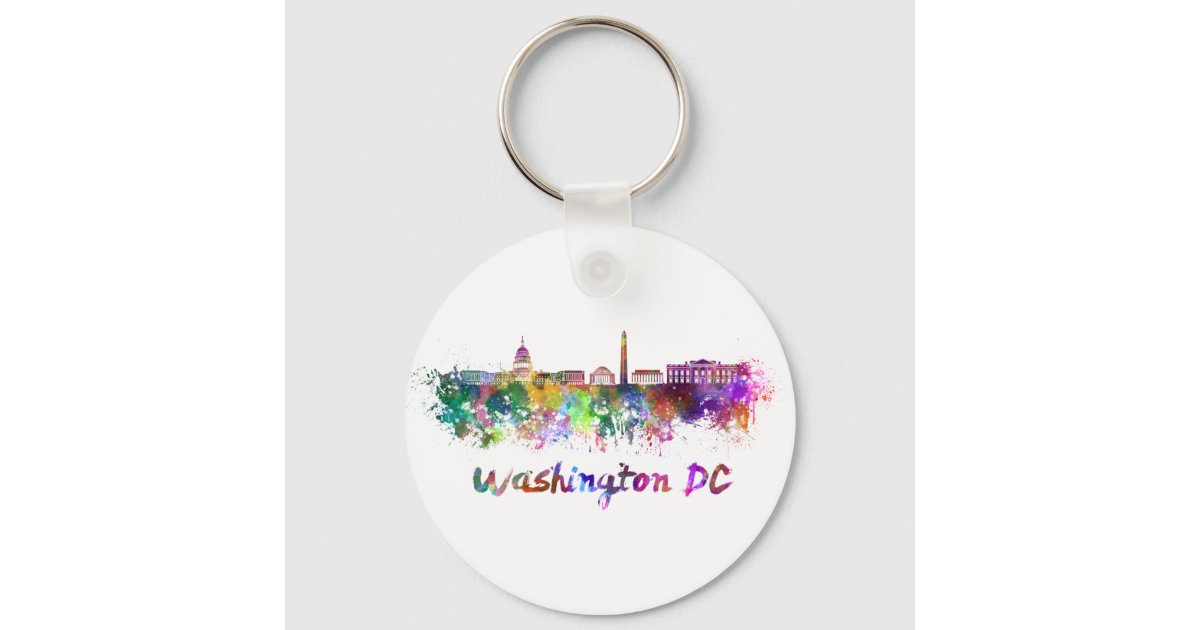 Washington DC skyline in watercolor Keychain | Zazzle